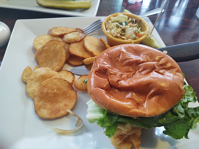 A sandwich that makes you wonder why you ever settled for tuna on white bread. Those house-made chips aren't sidekicks—they're co-stars in this lunchtime drama.
