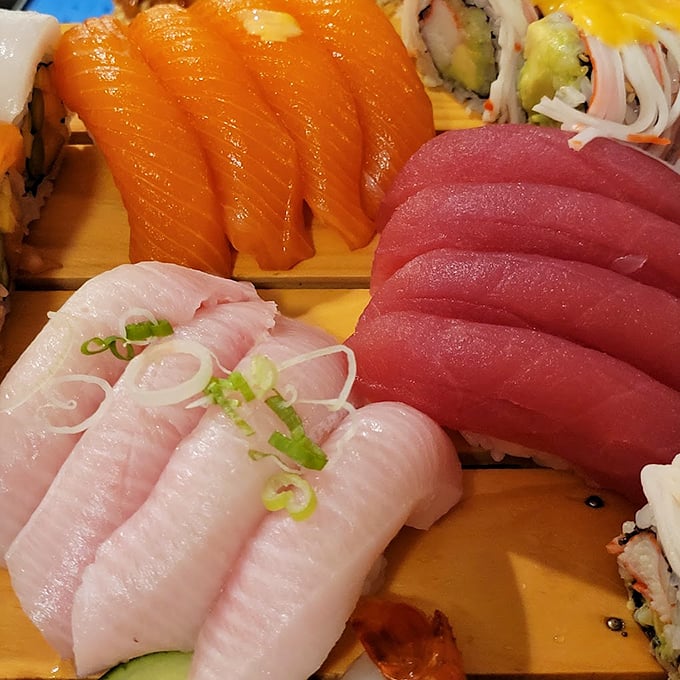 Fresh sashimi arranged with the precision of a jeweler – each slice promising ocean-fresh flavor without a passport requirement.