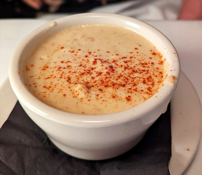 Creamy seafood bisque dusted with paprika—because sometimes before the main event, you need a proper opening act.