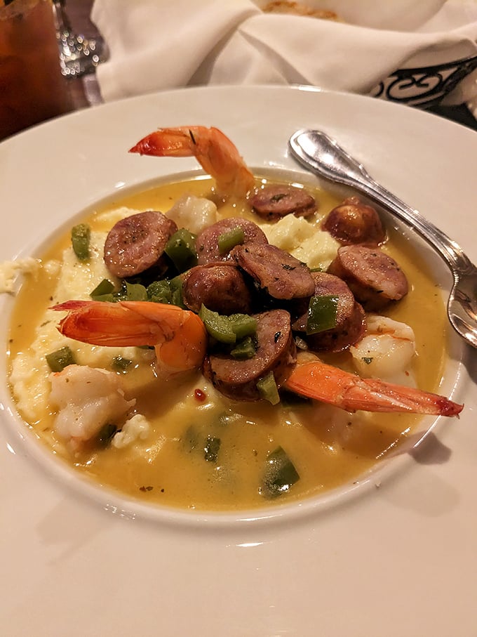Shrimp and grits with andouille sausage—where New Orleans meets Maryland in a bowl that's worth crossing state lines for.