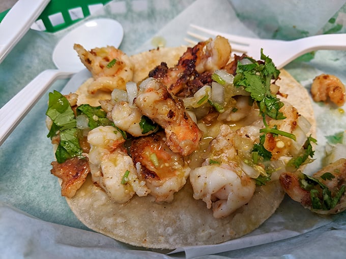 Plump, perfectly grilled shrimp nestled on a fresh tortilla with bright cilantro and onion—seafood tacos that transport you straight to a coastal Mexican village.