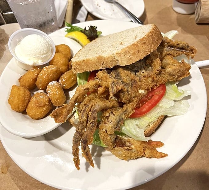 Soft shell crab sandwich: proof that sometimes the messiest meals create the most memorable moments.