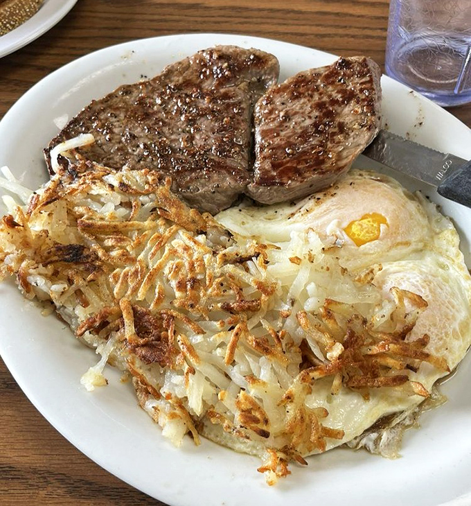 Steak and eggs done right – because sometimes your morning needs a little more cowbell.