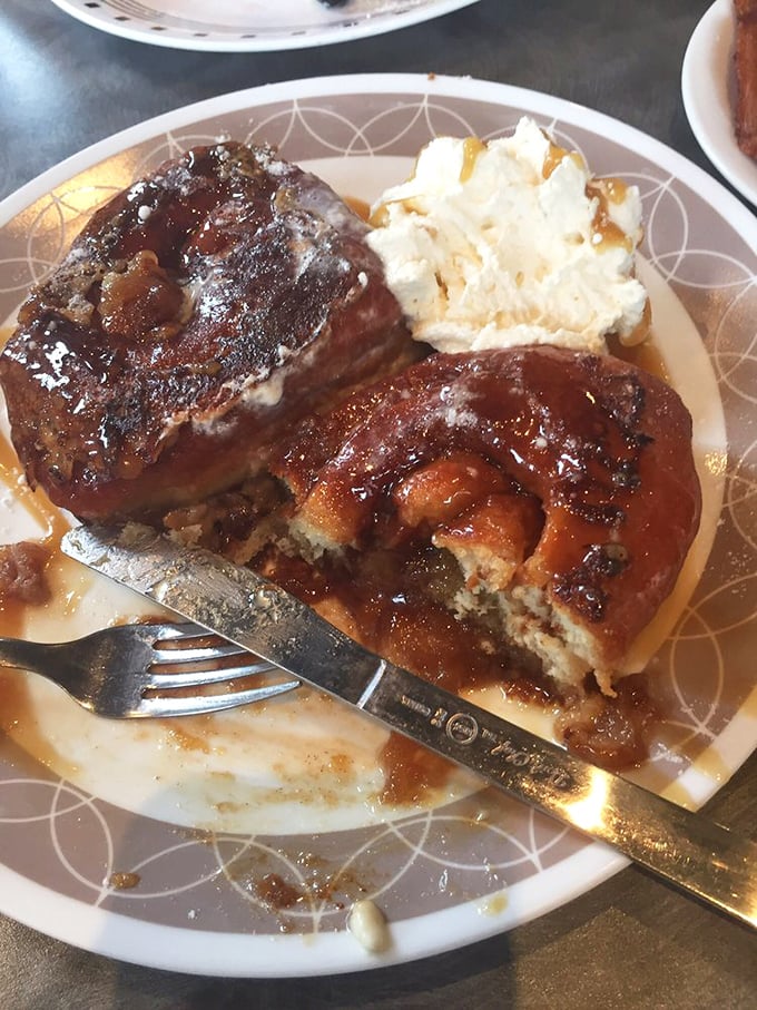 Sticky bun French toast with a side of cardiac concern. Worth every calorie and the extra mile on your morning walk.