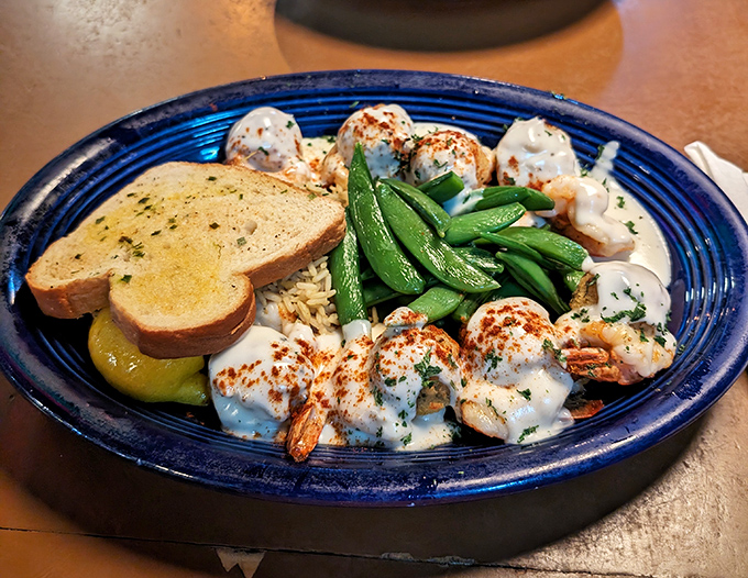 Shrimp so perfectly prepared they deserve their own Instagram account. That creamy sauce could make cardboard taste like a delicacy.