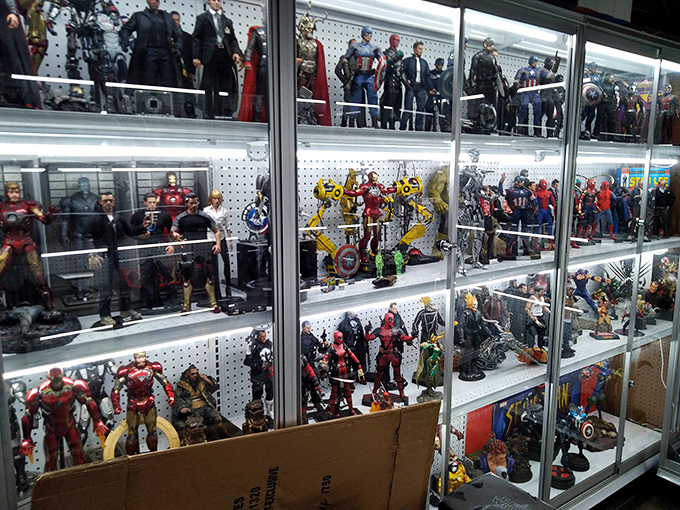 Not all heroes wear capes, but at this display, they're all encased in plastic. Marvel at the Marvel (and DC) collection that spans generations.