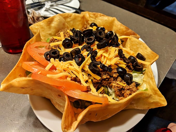Taco salad that breaks free from its tortilla prison! A fiesta of flavors with that distinctive Midwest generosity – nobody's leaving hungry here.