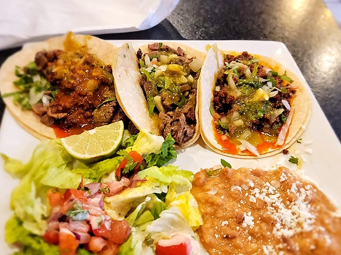 These tacos don't need Instagram filters—they arrive camera-ready with that perfect balance of meat, toppings, and the all-important squeeze of lime.