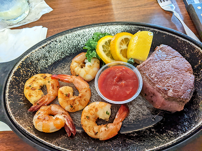 Surf meets turf in perfect harmony. The tenderloin maintains its dignity while the shrimp provide a briny counterpoint—like a delicious yin and yang.