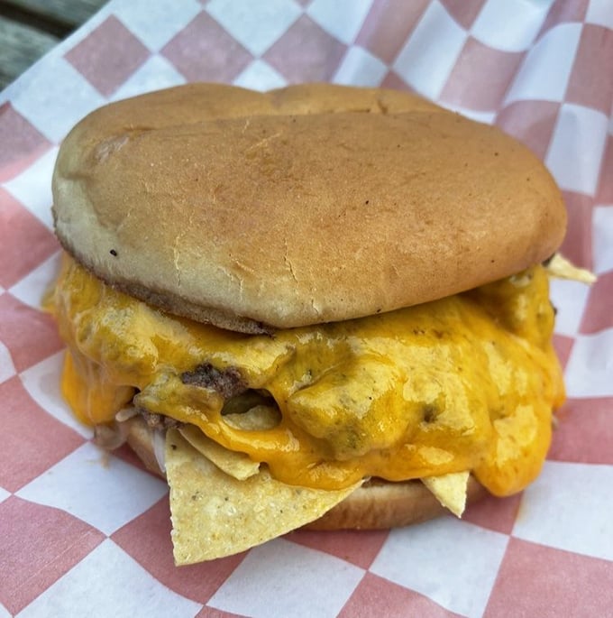 The Tostada Burger – where tortilla chips create unexpected crunch beneath melted cheese. It's the burger equivalent of finding money in your pocket.