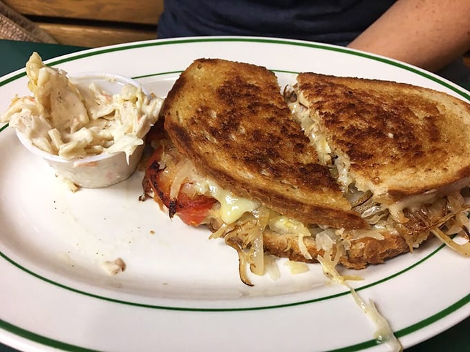 This sandwich isn't just grilled – it's been transformed into a crunchy, gooey masterpiece that makes you forget vegetables were ever considered health food.