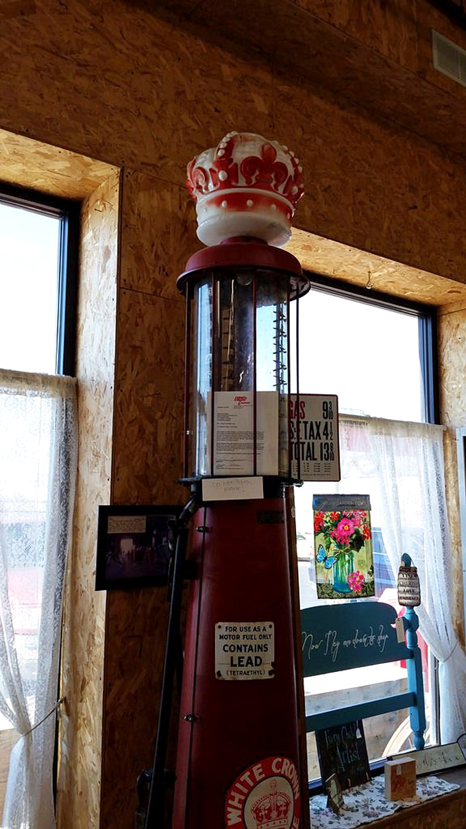 This vintage Red Crown gas pump isn't just memorabilia—it's a monument to road trips before GPS, when getting lost was part of the adventure. 