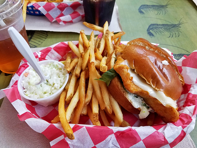 This isn't just a sandwich; it's Great Lakes bounty on a bun. Crispy whitefish, fresh toppings, and a perfect ratio of fish to bread.