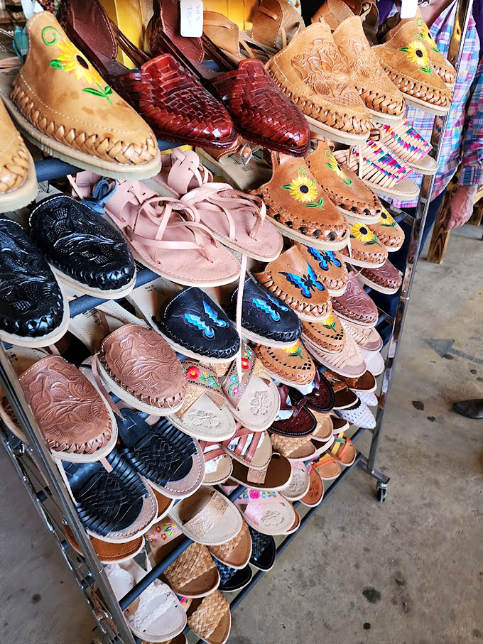 These handcrafted leather moccasins and shoes aren't just footwear—they're wearable art with embroidered flowers and intricate stitching that tells stories with every step.