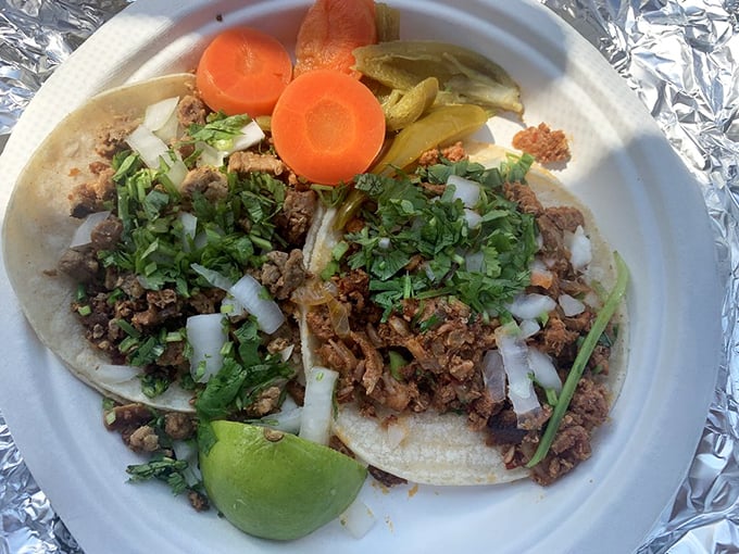 These tacos aren't just served—they're presented with all the care of an artist's final brushstroke. The cilantro-to-meat ratio is poetry.