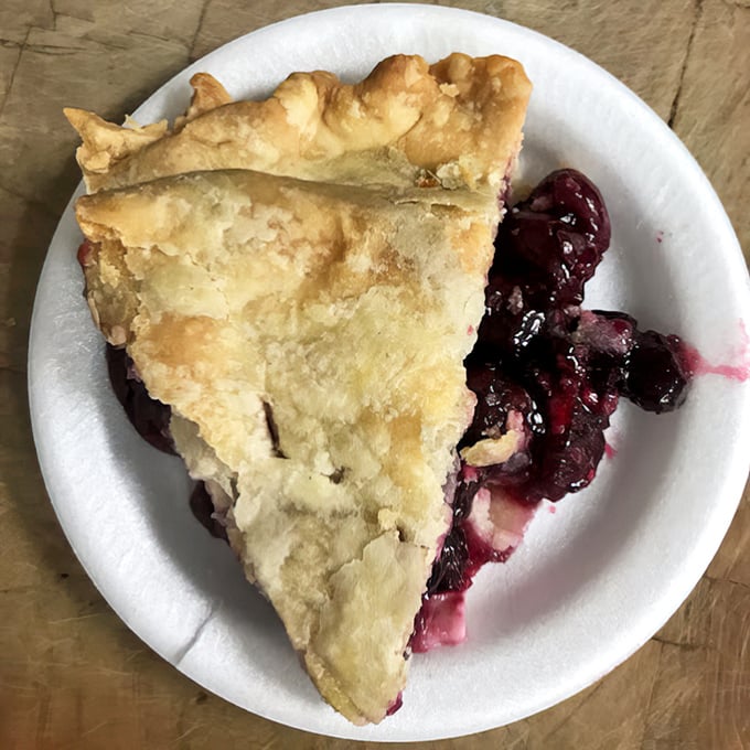 Homemade pie that would make your grandmother both proud and jealous. The berry filling practically sings with summer sweetness.