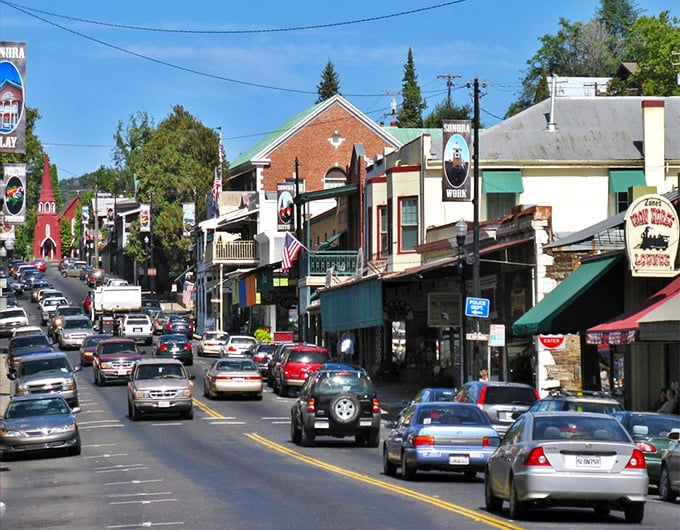 Downtown Sonora on a busy day – where "rush hour" means more than three cars waiting at the town's only stoplight.