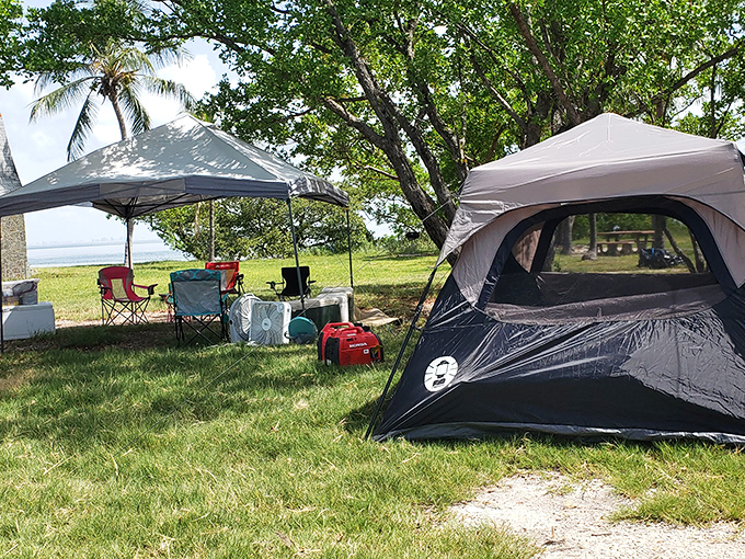 Camping at Boca Chita redefines "room with a view"—where your morning coffee comes with a side of paradise and no wake-up calls except from seabirds.