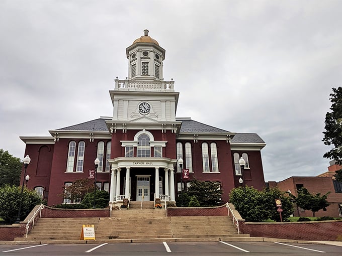 Carver Hall's stately red brick presence anchors Bloomsburg University's campus, its clock tower keeping time for generations of students and townspeople alike.