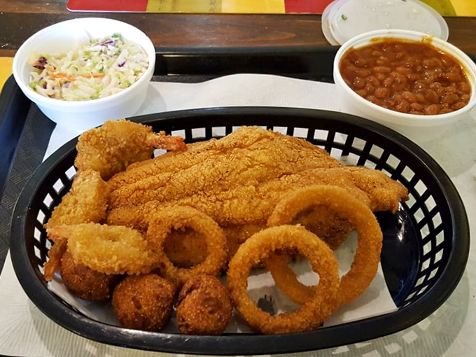 A feast fit for Southern royalty: crispy catfish, creamy slaw, and smoky beans create the holy trinity of comfort food that makes time stand still.