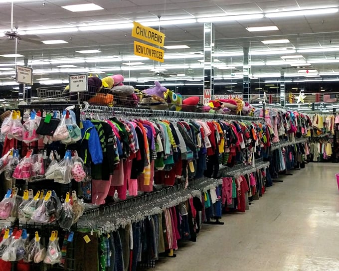 Tiny fashions at tiny prices. The children's section is a rainbow explosion of outgrown possibilities and growth spurt solutions.