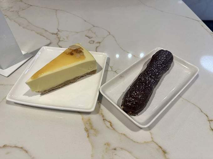 A classic éclair and cheesecake duo that would make even the most disciplined dieter weak at the knees. Worth every calorie and then some.
