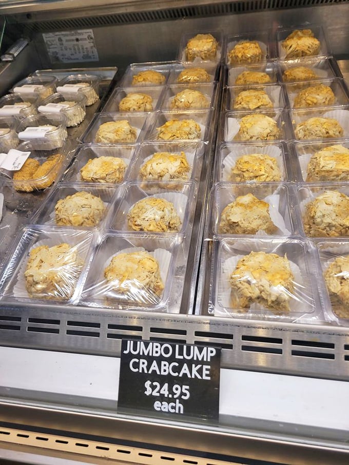 The legendary jumbo lump crab cakes in their natural habitat. Minimal filler, maximum flavor—these golden orbs of crab perfection have launched a thousand road trips.