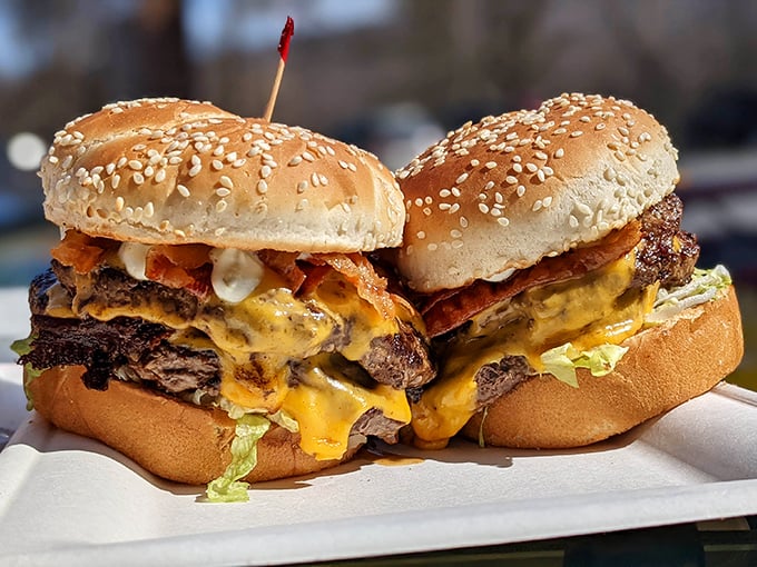 Behold the Double Bunny Burger in its natural habitat—a masterpiece of beef, cheese, and bacon that makes fancy $20 burgers seem embarrassingly overdressed.