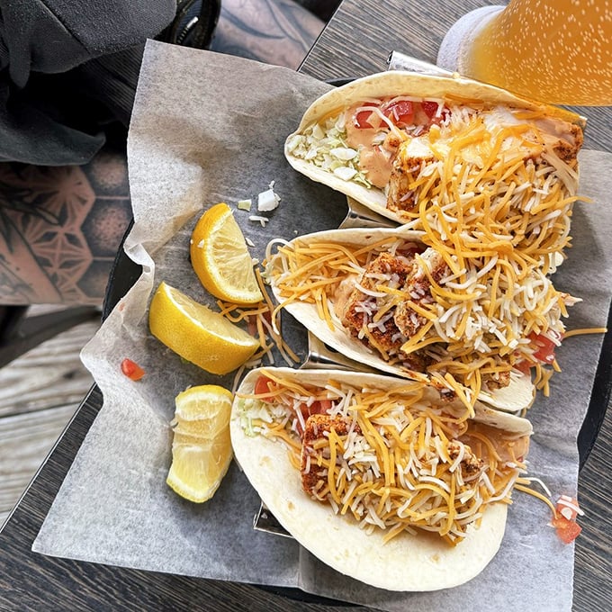 Fish tacos that make you wonder if you've accidentally teleported to coastal Mexico. The squeeze of lemon is just the final perfect touch.
