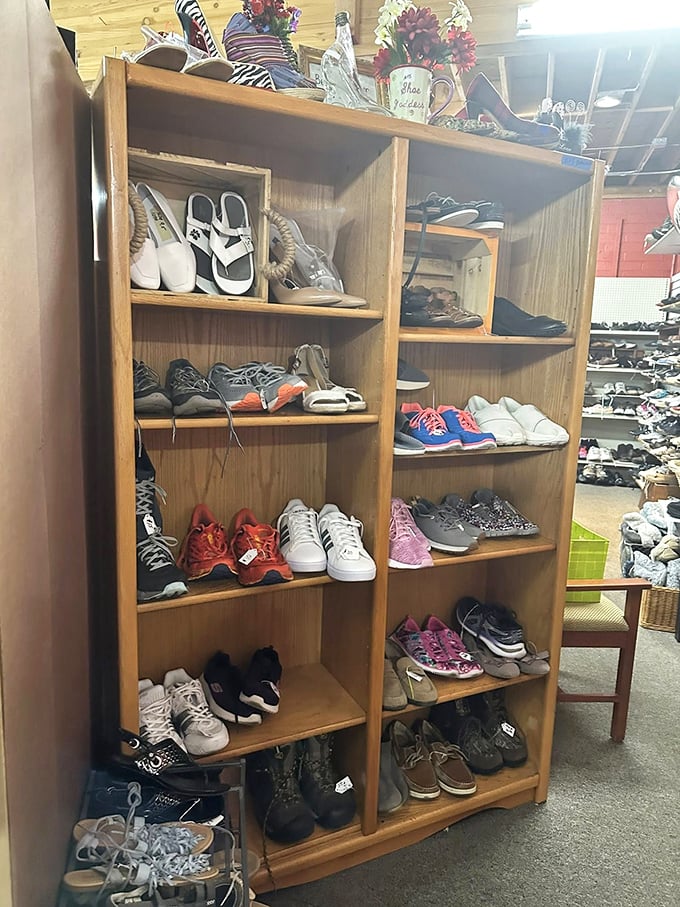Organized shoe displays make finding your size easier than hunting through jumbled piles of footwear. 