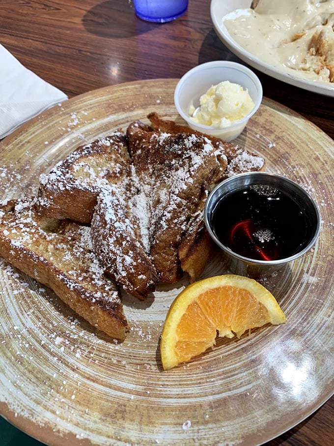 French toast so thick and golden, it makes regular bread question its life choices and career path.