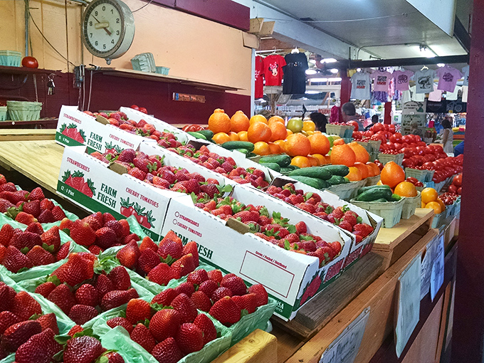 Nature's candy display! These strawberries didn't spend two weeks on a truck—they remember what actual sunshine feels like..
