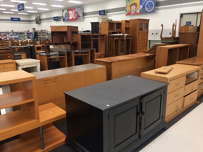 Furniture finds new purpose here - desks, dressers, and cabinets ready to organize someone else's life beautifully.