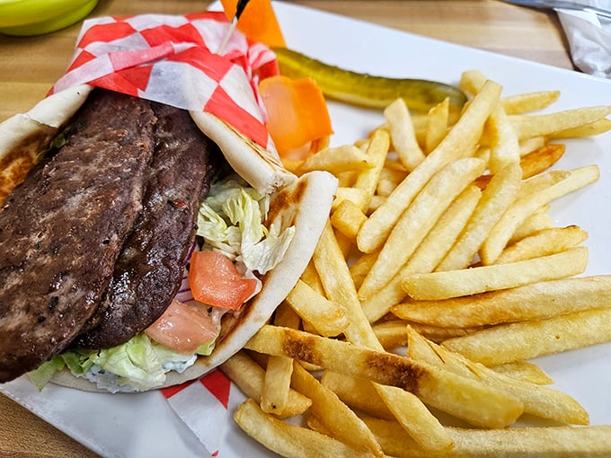 Lunch makes an appearance with this hearty burger and fries combo – proof that Caesar's knows its way around both ends of the diner menu spectrum.