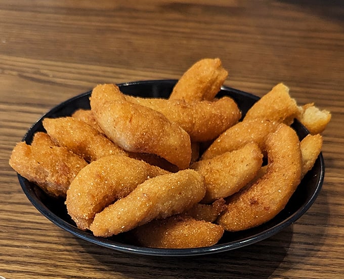Hush puppies so perfectly golden and plump, they're the supporting actors that frequently steal the show from the seafood stars.