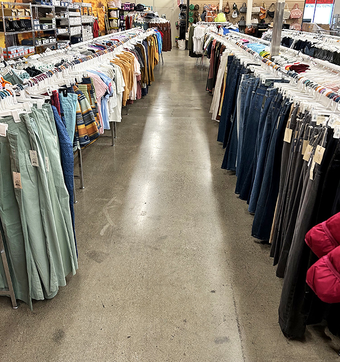 A denim lover's paradise where jeans of every shade and style stand at attention. Finding your perfect pair feels like striking retail gold without the accompanying sticker shock.
