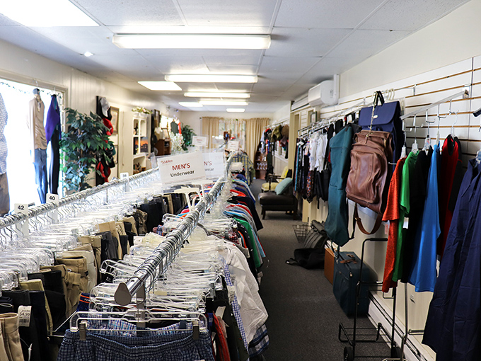 The men's section offers a sartorial journey through decades—where today's vintage-hunting hipster might find tomorrow's "where did you get that amazing shirt?" conversation starter.