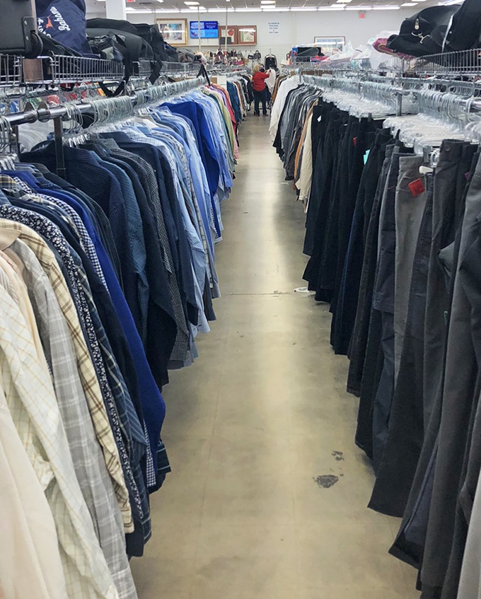 Men's clothing hangs in perfect formation, proving that style doesn't require emptying your children's college fund accounts.