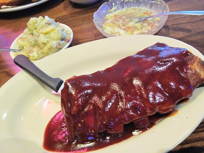 Prime rib that doesn't just melt in your mouth—it throws a party there. That glistening sauce creates the kind of food memory that haunts dreams.
