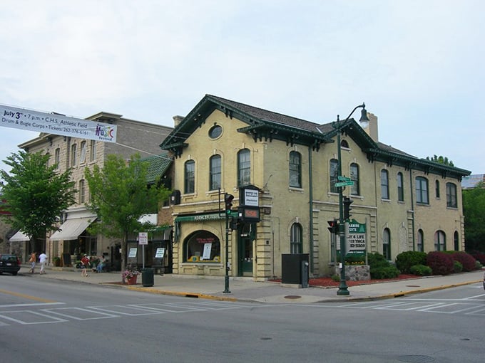 Corner buildings in Cedarburg don't just occupy space—they command it, with architectural details that would make modern developers weep with inadequacy.