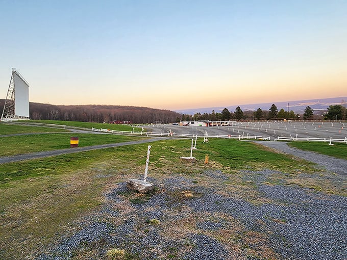 Dawn at the Circle—empty now, but by nightfall, these parking spots will become private theater boxes under the stars.
