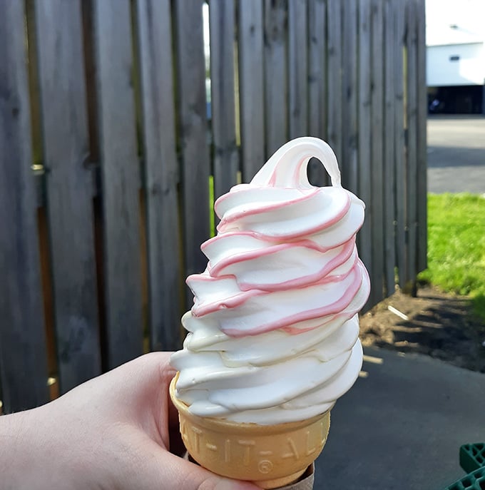 Soft serve swirls into existence like edible clouds, ready to dive into that root beer for float perfection.