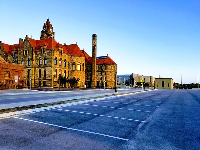 This historic building with striking red rooftops and a towering clock creates a timeless backdrop for Bay City’s downtown charm.