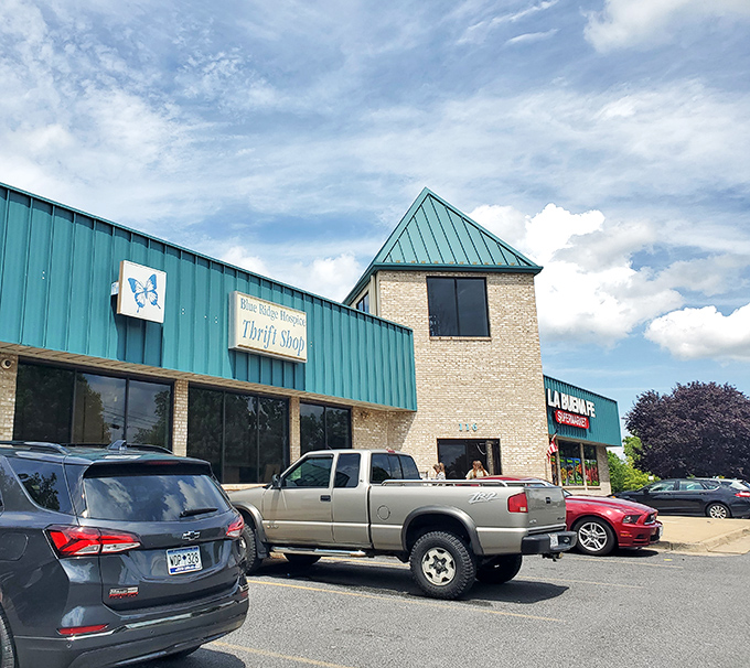 Blue Ridge Hospice Thrift's distinctive teal awning signals you've arrived at Winchester's hidden gem.