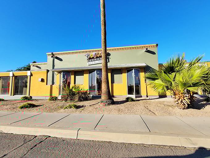 Buffalo Exchange: where desert meets discount in a colorful Tucson storefront. The palm trees outside are as cool as the finds inside.