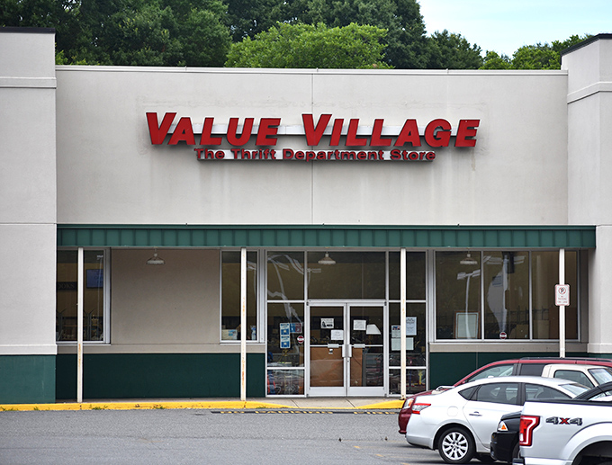Value Village's simple storefront belies the treasure trove within—like a poker player with a royal flush keeping a straight face.