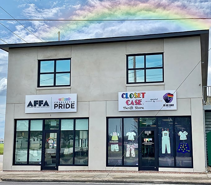 Closet Case's colorful signage in North Charleston promises fashion-forward finds where style meets savings in the most delightful way possible. 