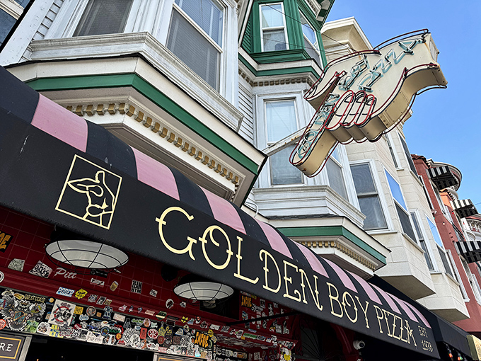 Golden Boy's iconic sign has been pointing the way to square slice heaven since 1978. Sicilian-style pizza that's worth every calorie.