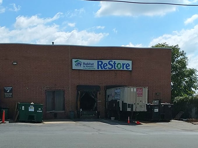 Behind this brick facade lies furniture salvation – sofas, tables, and chairs waiting for their second chance at home.