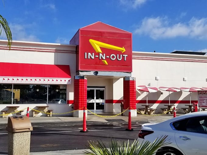 The iconic red and yellow beckons like a burger lighthouse – In-N-Out's simple menu belies the cult-like devotion it inspires in Californians.